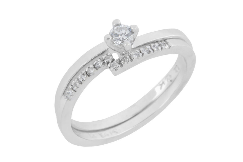14 karat white gold engagement ring set with diamonds. -WER1309FW – Topaz